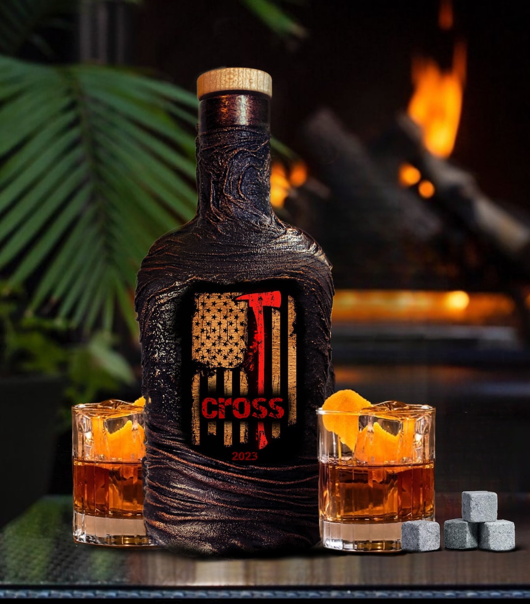 Personalized Fireman Whiskey Decanter Set: Lava Design Barware Gift. - Etsy
