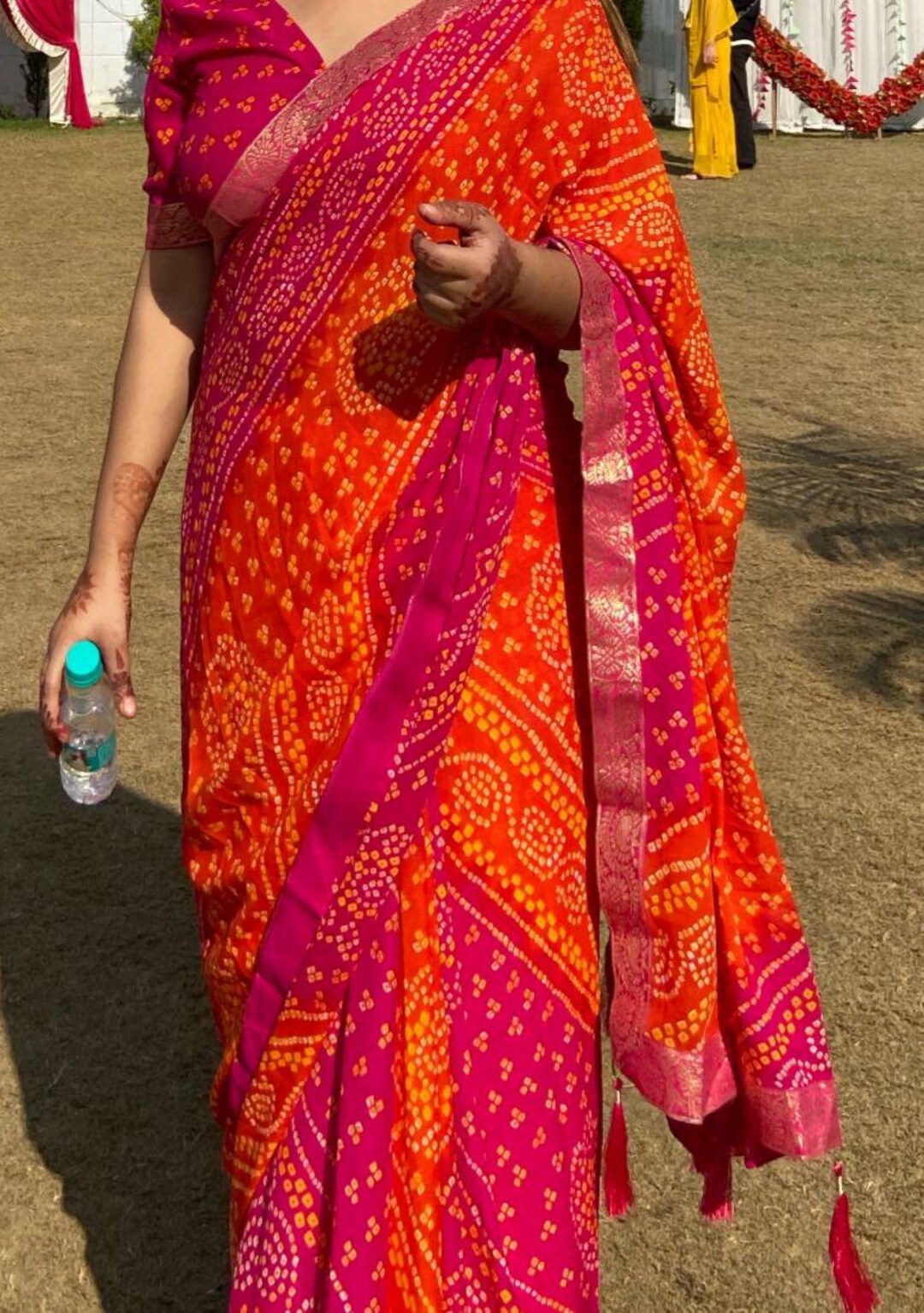 Georgette Printed Bandhani Saree for Women With Unstich Blouse and Fall ...