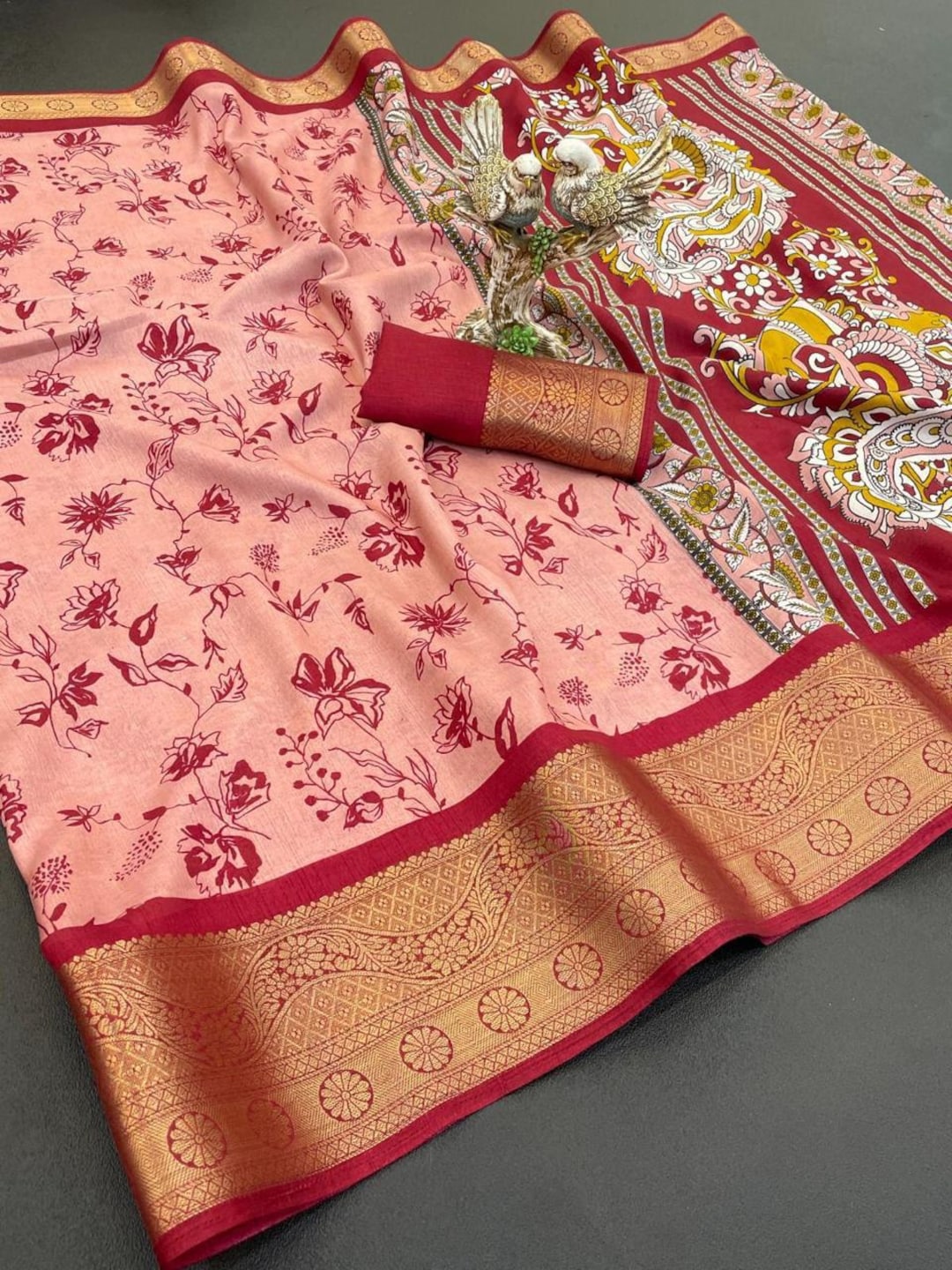 Dola Silk Kanjiwaram Saree Women With Unstich Blouse and Fall Piko Free ...