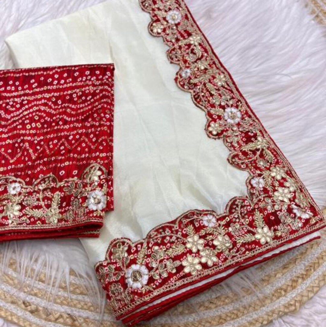 Bandhej Bandhani Lace Work Saree for Women With Unstich Blouse and Fall ...