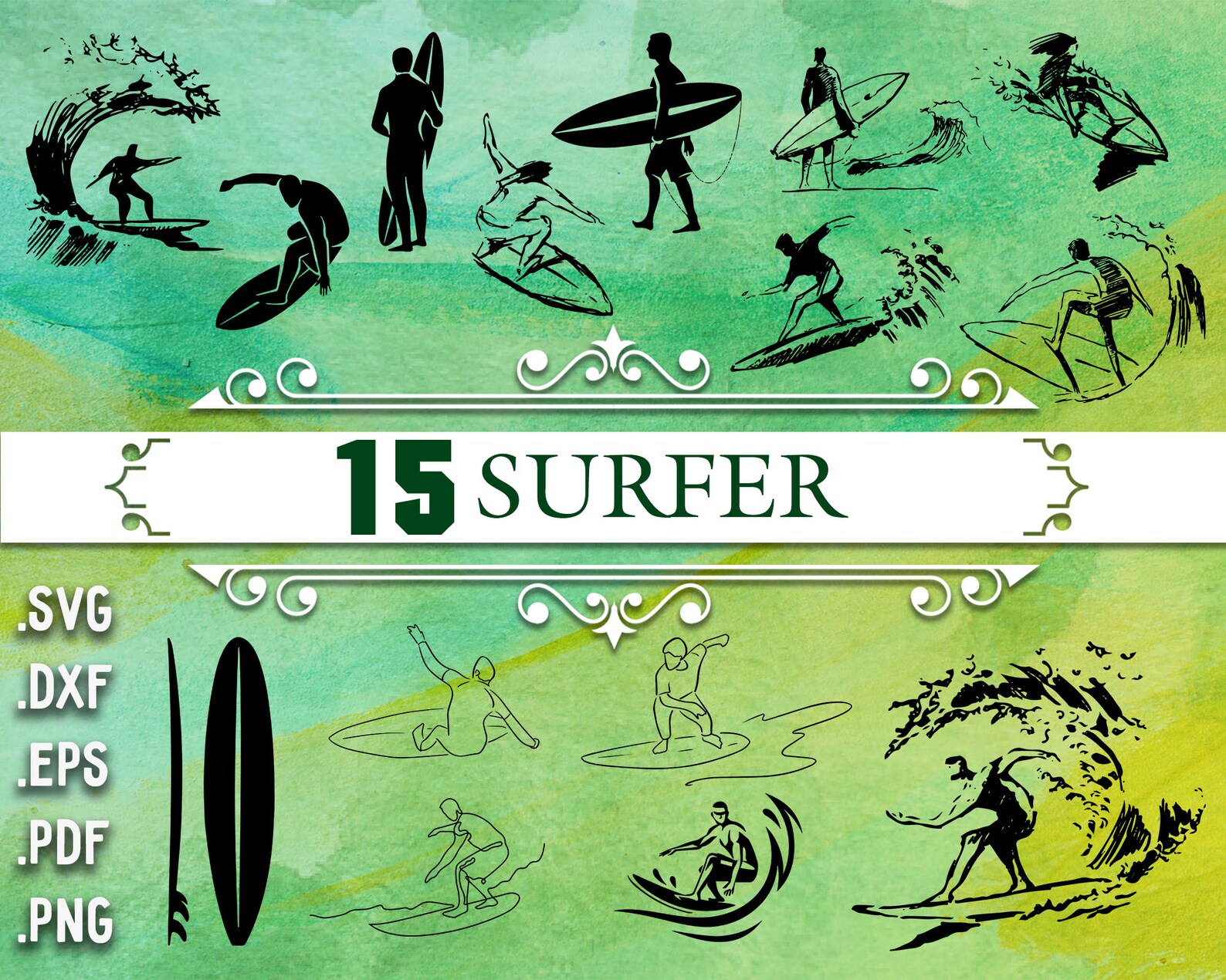 SURFER SVG, Beach Svg, Surfing Svg, Surfer, Surfer Silhouette, Surfer ...