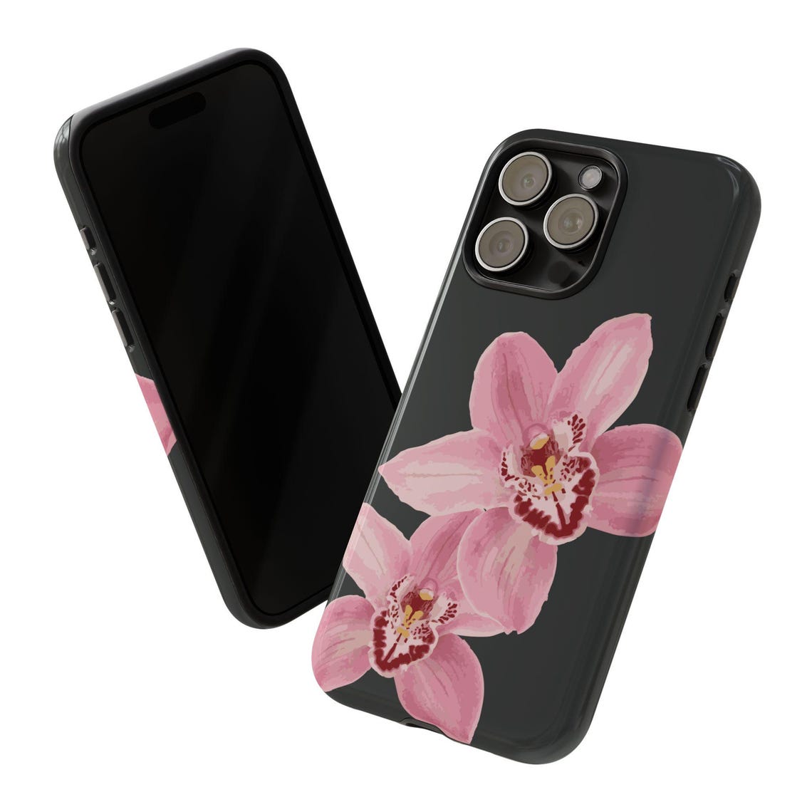 Orchid Phone Case - Black & Pink Flower, Floral Phone Cover, Colorful ...