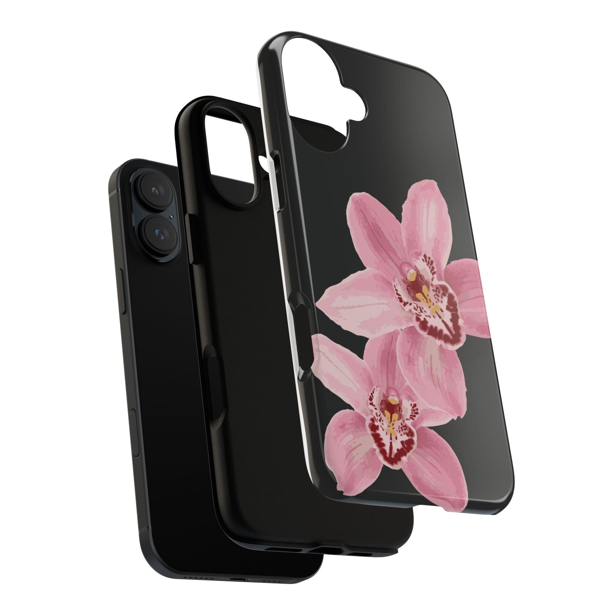 Orchid Phone Case - Black & Pink Flower, Floral Phone Cover, Colorful ...