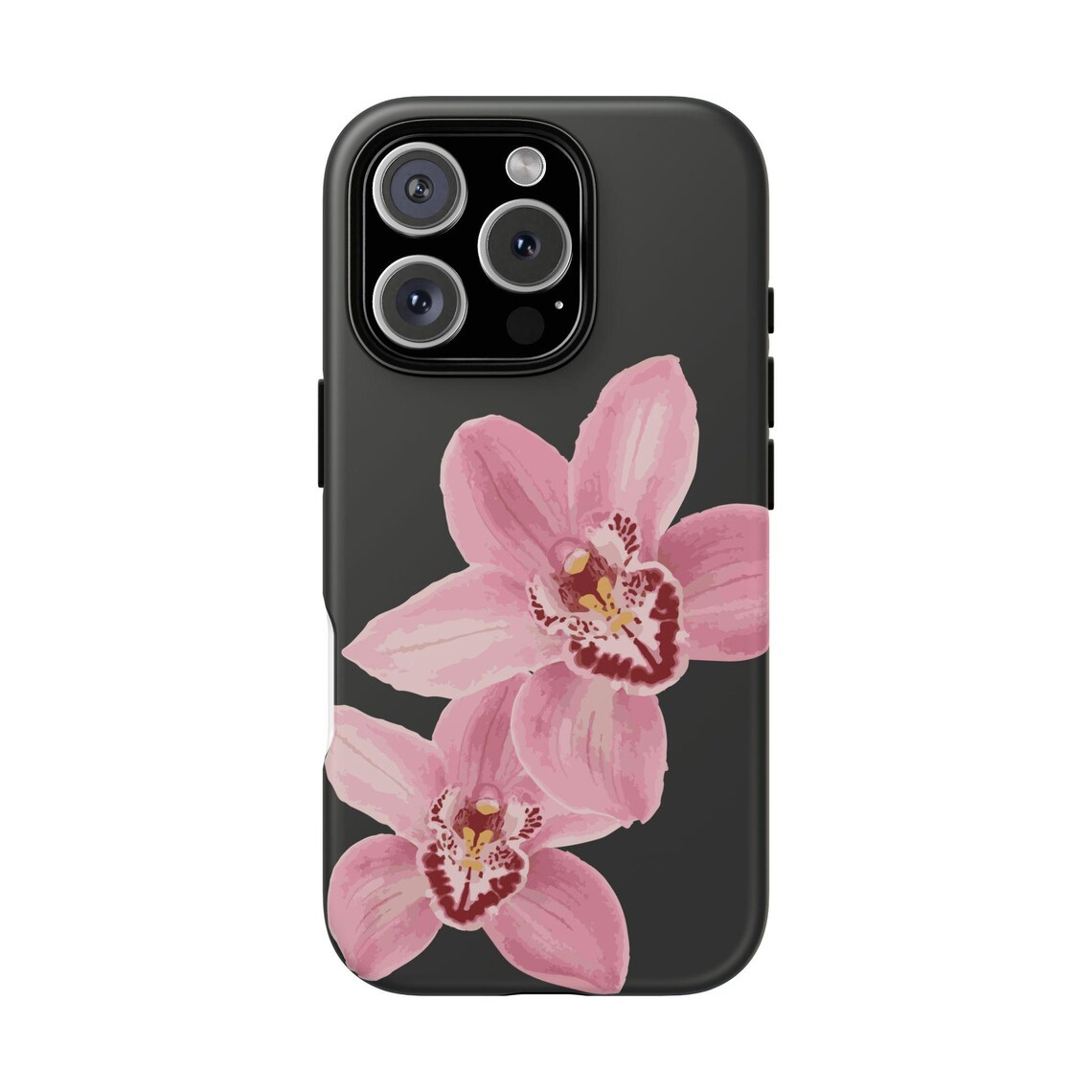 Orchid Phone Case - Black & Pink Flower, Floral Phone Cover, Colorful ...
