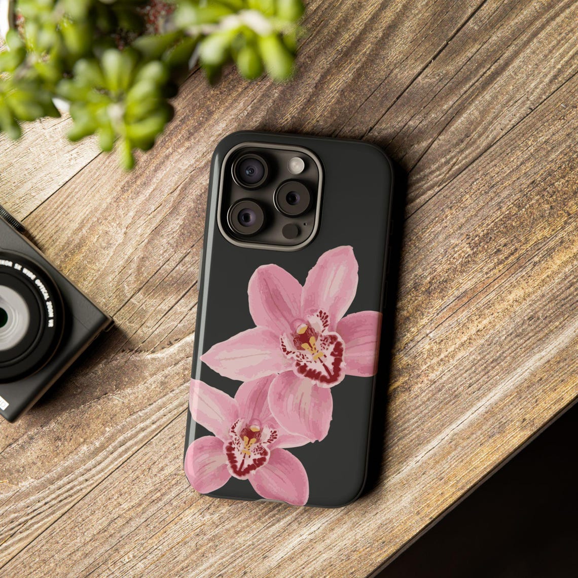Orchid Phone Case - Black & Pink Flower, Floral Phone Cover, Colorful ...
