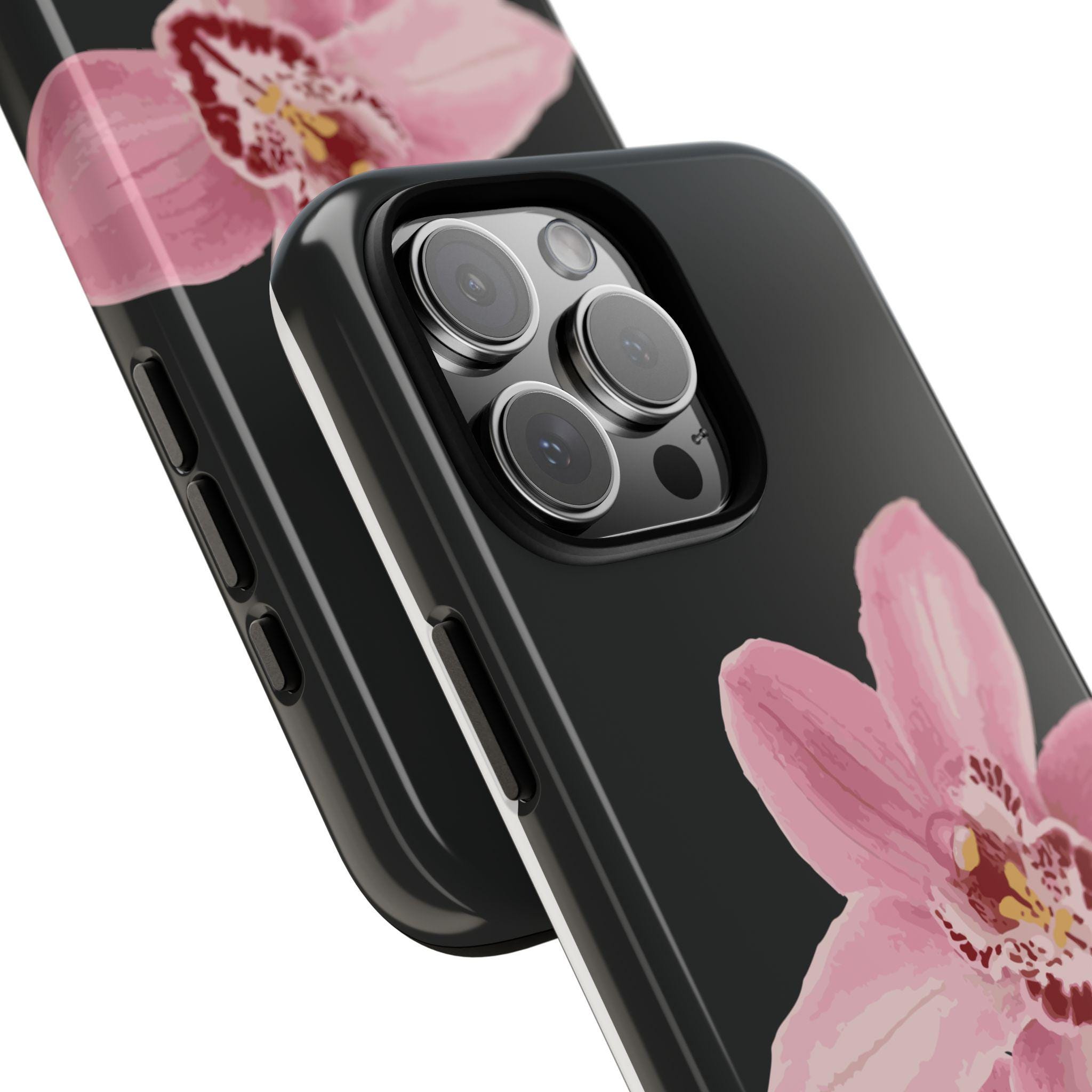 Orchid Phone Case - Black & Pink Flower, Floral Phone Cover, Colorful ...