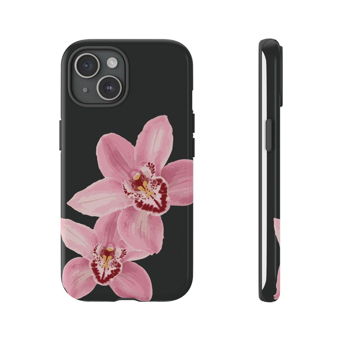 Orchid Phone Case - Black & Pink Flower, Floral Phone Cover, Colorful ...
