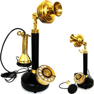 Black & Brass Handmade Replica Old Model Rotary Dial Telephone Home ...