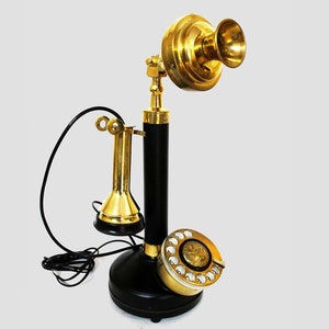 Black & Brass Handmade Replica Old Model Rotary Dial Telephone Home ...