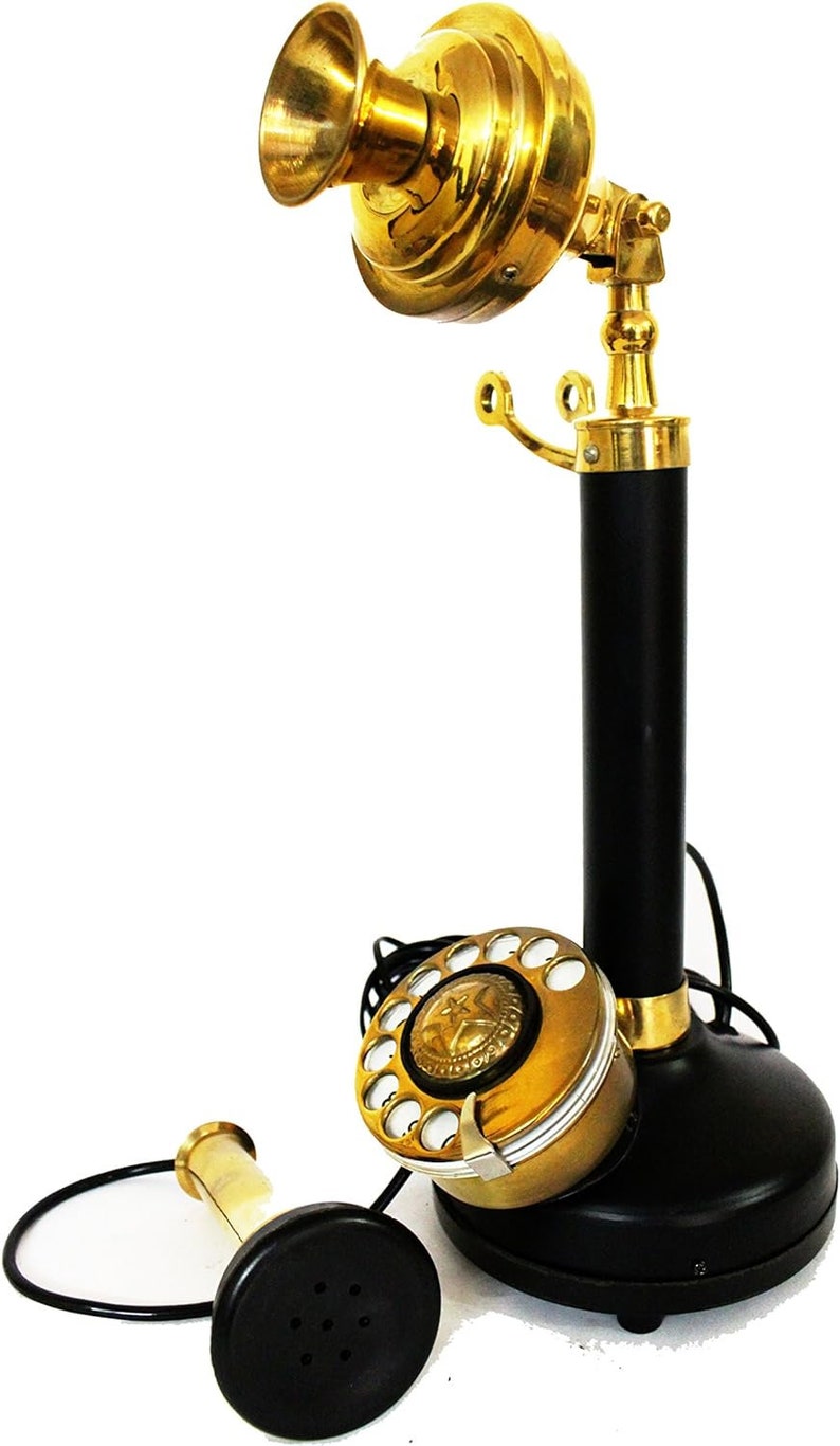 Black & Brass Handmade Replica Old Model Rotary Dial Telephone Home ...