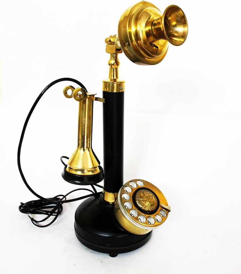 Black & Brass Handmade Replica Old Model Rotary Dial Telephone Home ...