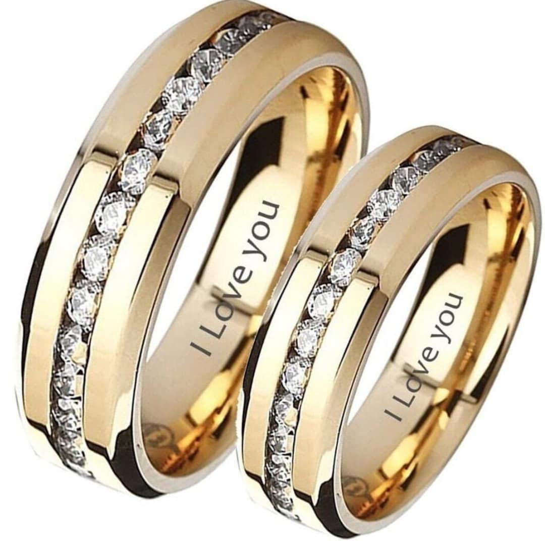His and Hers I Love You Matching Classic Titanium Wedding Couple Rings ...
