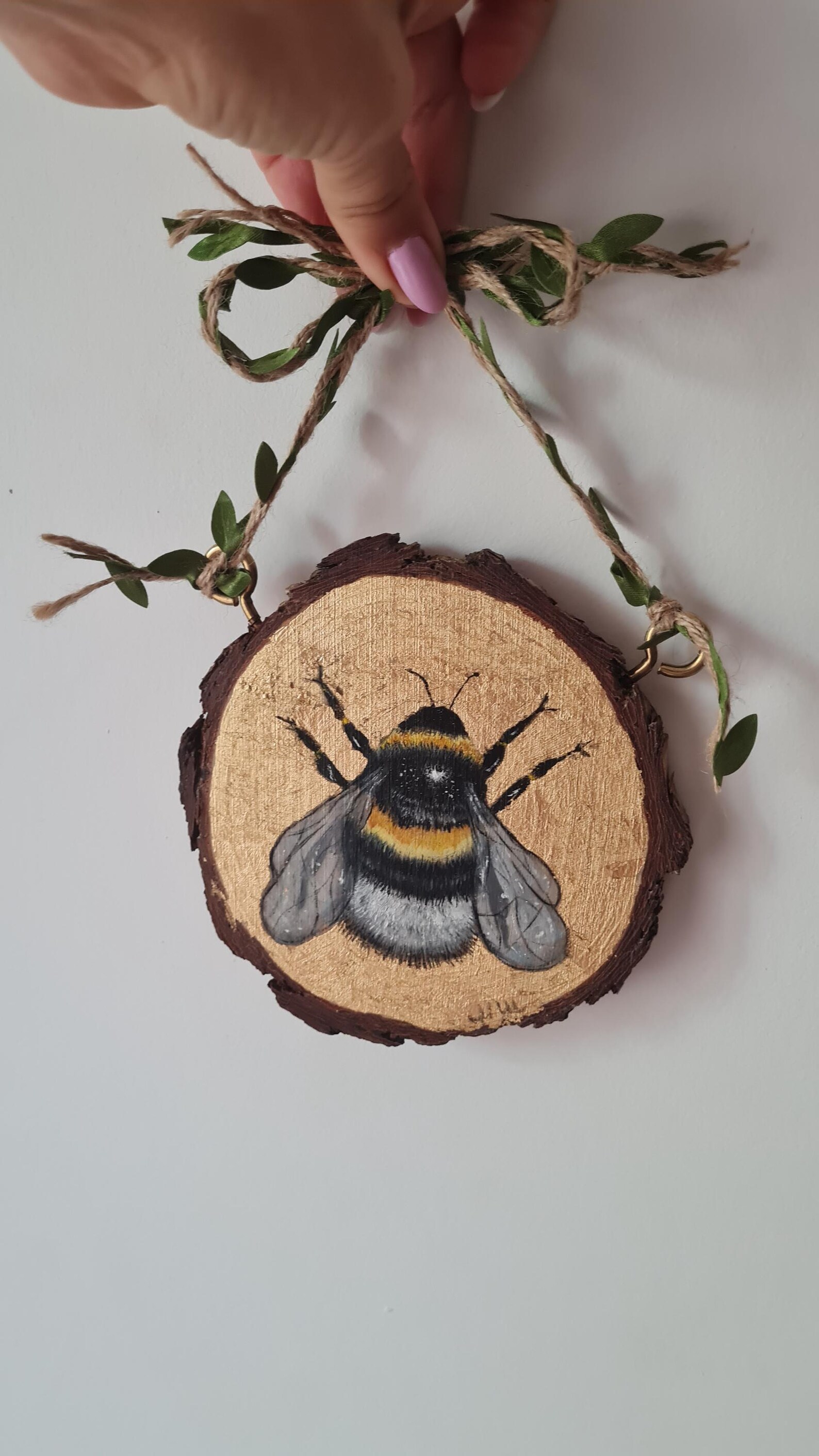 Bumblebee Painting on Wood Slice With Gold – Miniature Wall Art, Nature ...