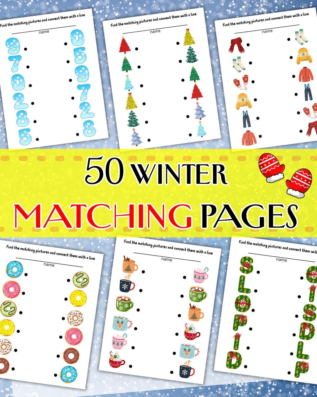 50 Winter Printable Matching Pages, Educational and Matching Game ...