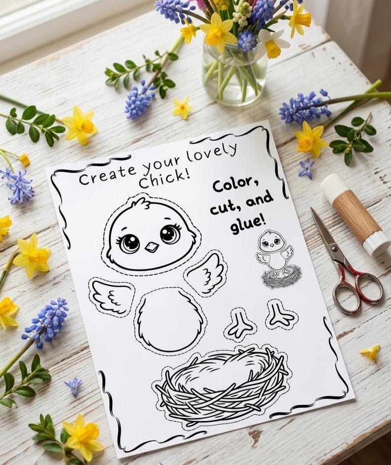 Chick Paper Craft for Kids, Spring Cut and Paste Activity, Preschool ...