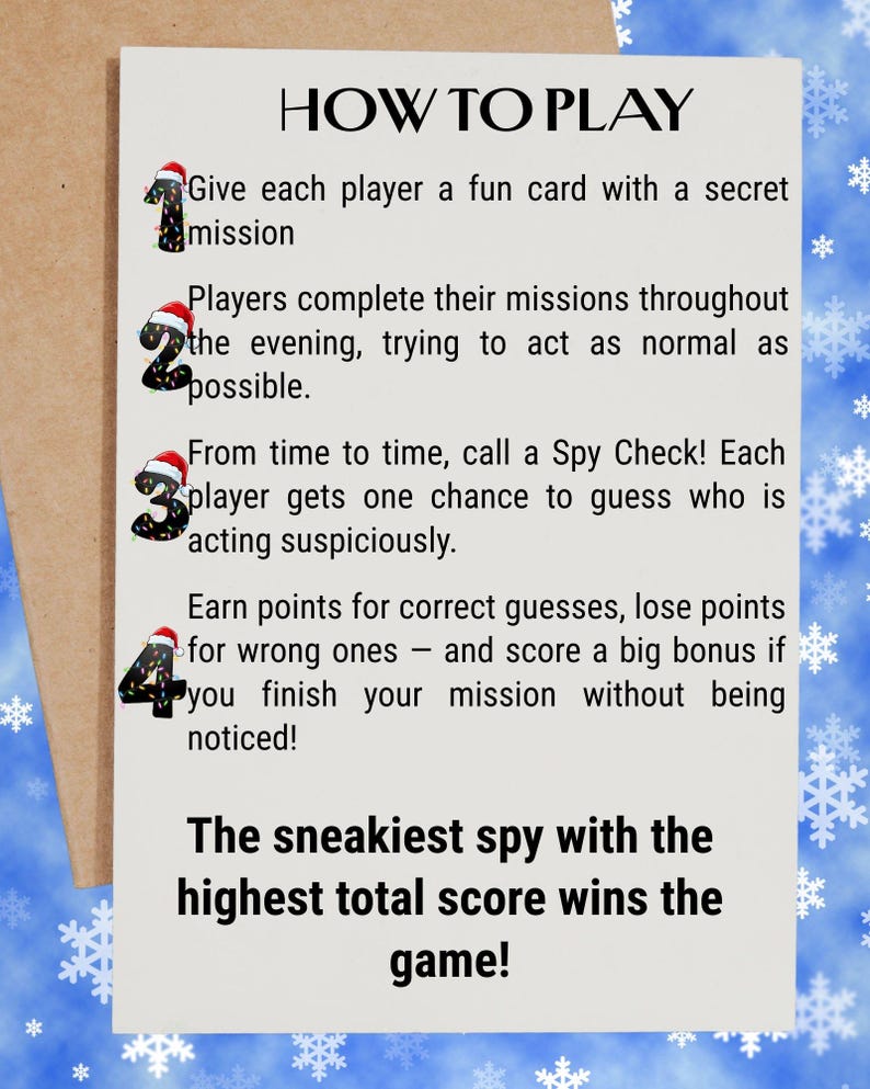 Printable Christmas Party Games. Secret Spy Mission. PDF Digital ...