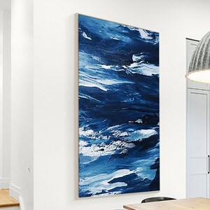 Navy Blue Wall Decor,abstract Wall Art on Canvas,modern Artwork,contemporary Wall Decor, Large ...