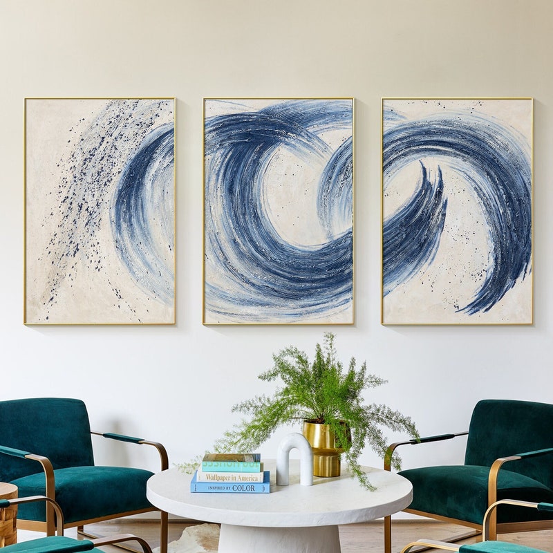 Navy Blue Abstract Wall Art - Etsy