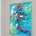 Original Colorful Koi Fish Painting Impasto Blue Wall Art Feng Shui ...