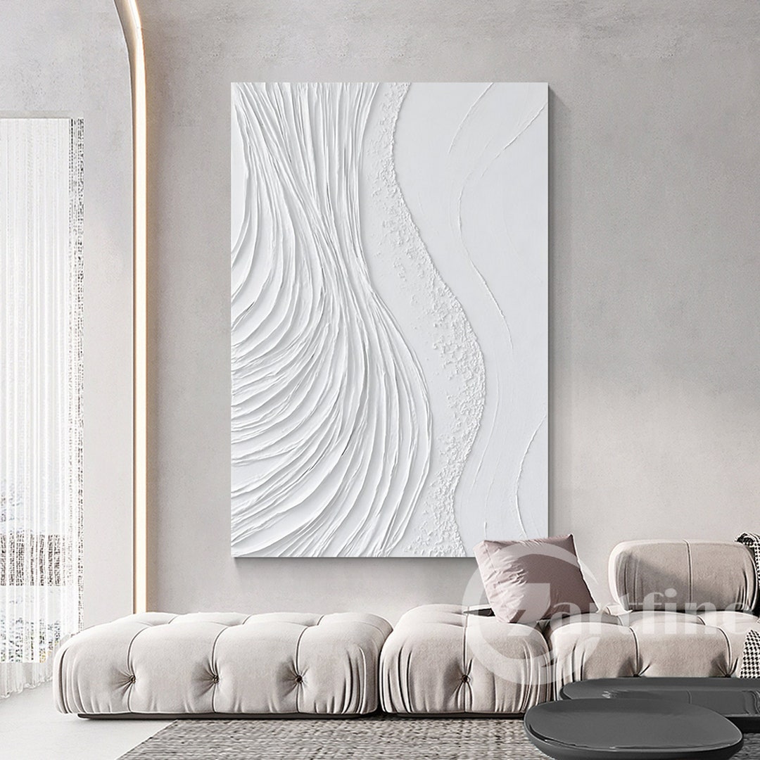 White Abstract Minimalist Wall Art,large 3D White Textured Painting ...