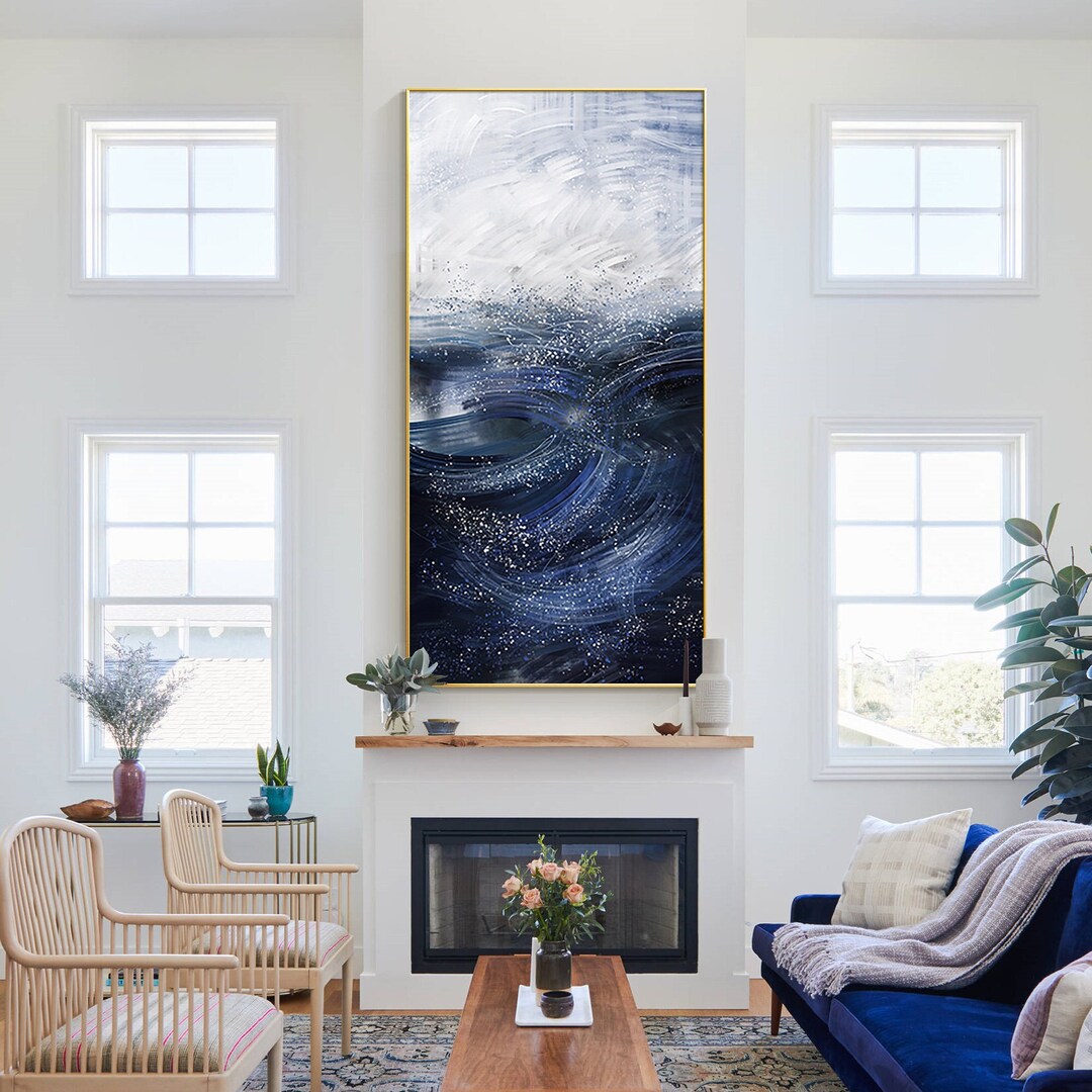 Navy Blue Wall Decor,abstract Wall Art on Canvas,modern Artwork,contemporary Wall Decor, Large ...