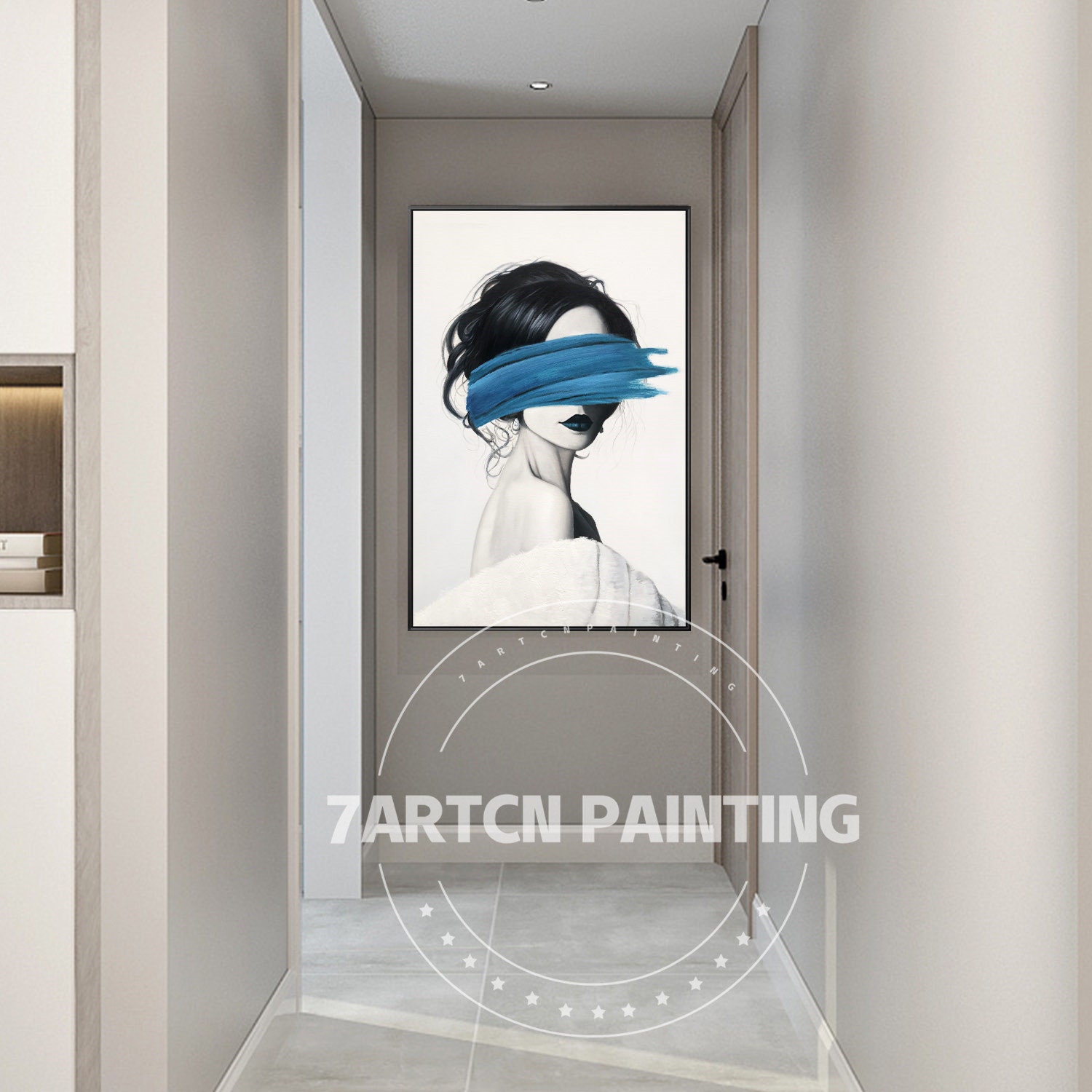 Women Portrait Painting People Figure Acrylic Painting Blue Framed ...
