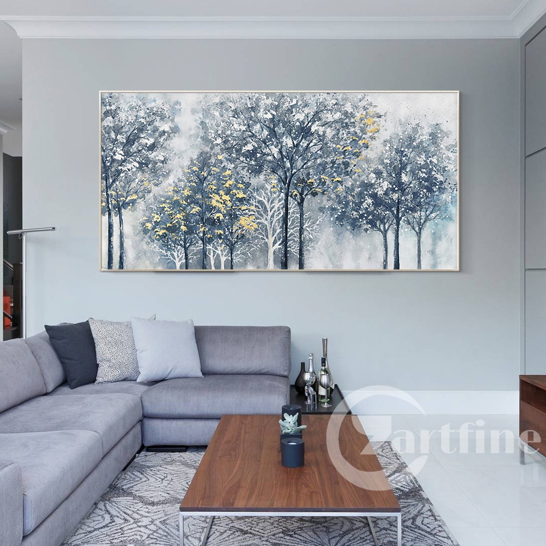 Grey Abstract Forest Painting on Canvas Blue Grey Tree Acrylic ...