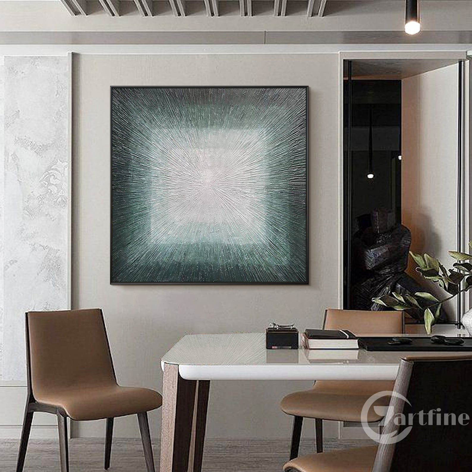 Minimalist Wall Art Green Link Abstract Painting on Canvas Large Framed Wall Art Modern Textured ...