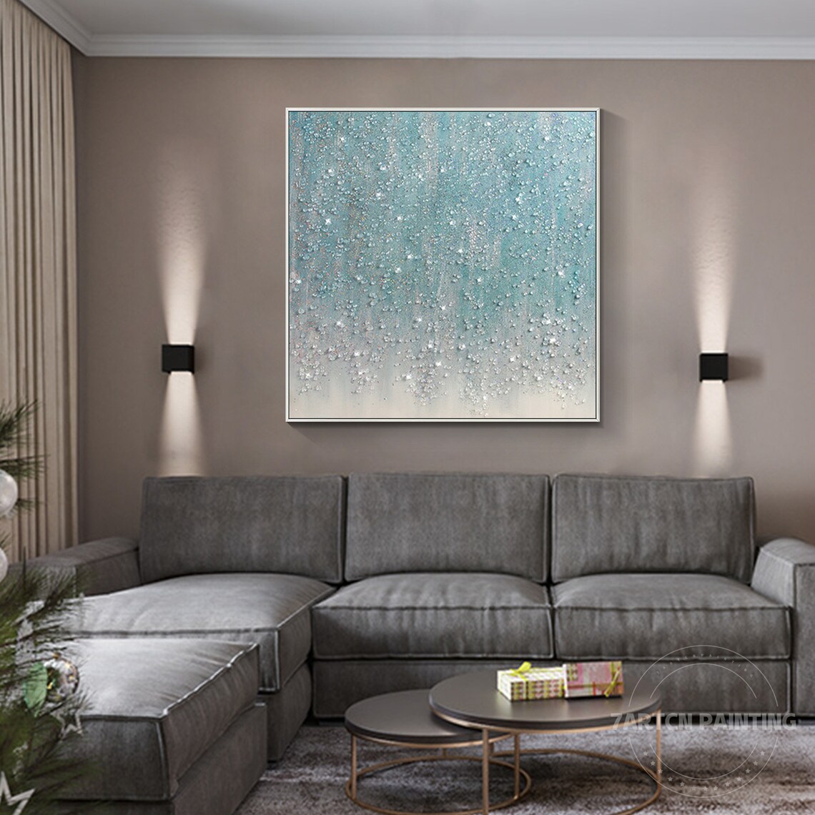 Resin Art Framed Wall Art Abstract Silver Glitter Light Blue | Etsy