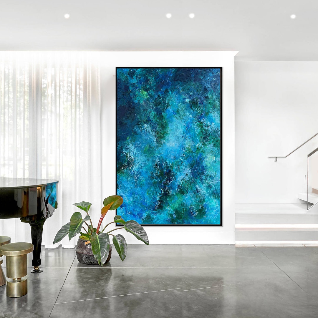 Large Blue Wall Art Blue Abstract Painting Contemporary Minimalist Wall ...