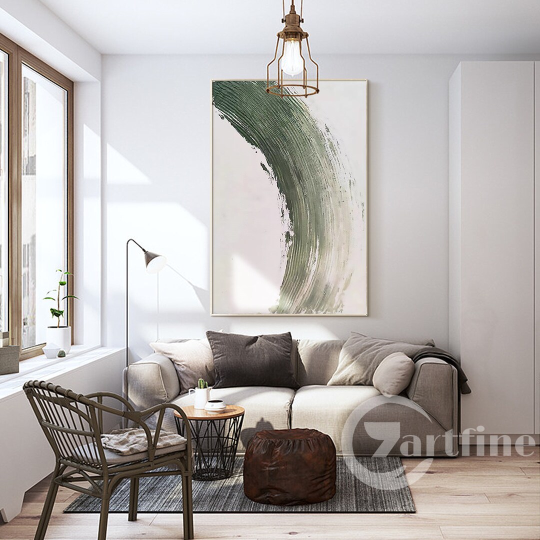 Moss Green Abstract Painting Large Wall Art Olive Green Wall Decor 3D ...