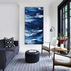 Navy Blue Wall Decor,abstract Wall Art on Canvas,modern Artwork,contemporary Wall Decor, Large ...