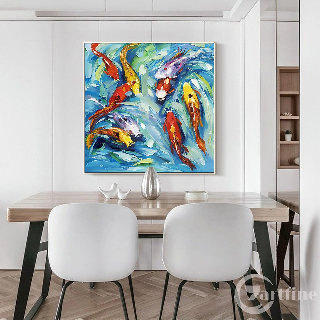 Koi Fish Blue Wall Art Original Framed Wall Art Abstract Koi Fish ...