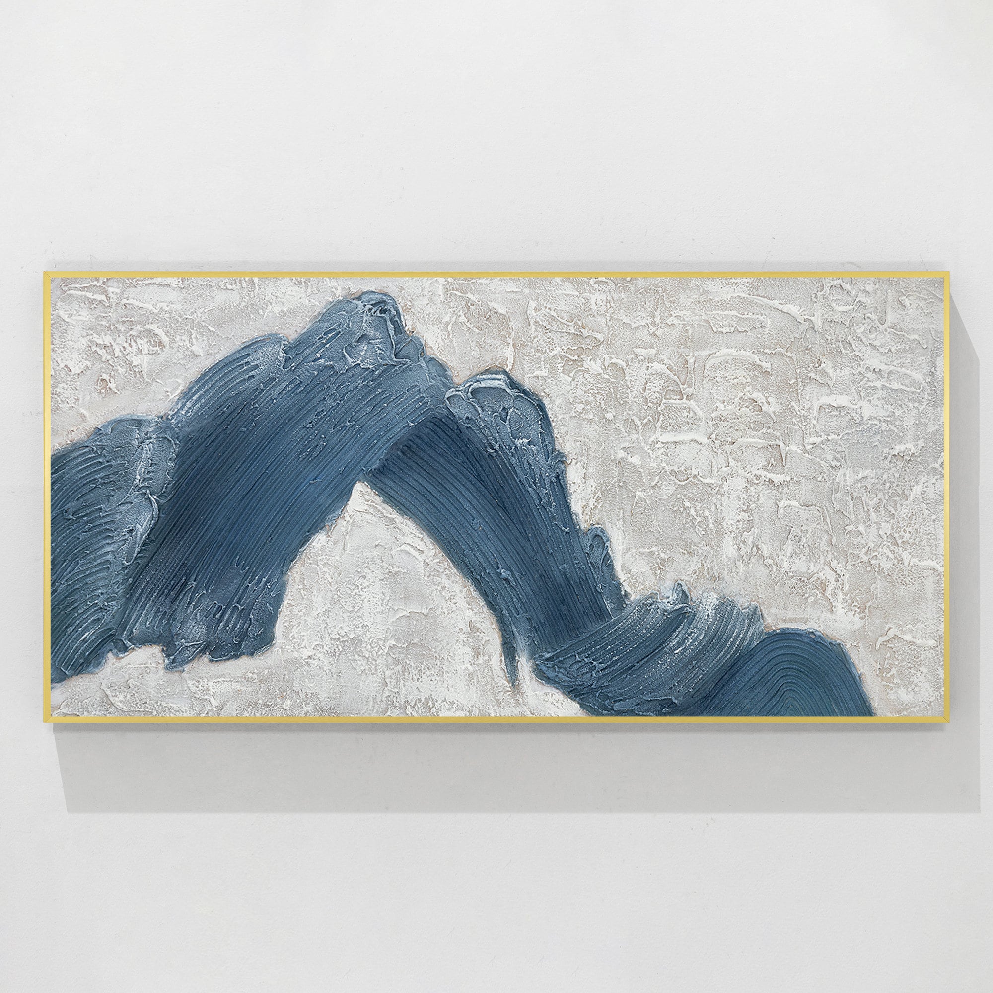 Navy Blue Abstract Mountain Wall Art – Huge Horizontal Textured ...