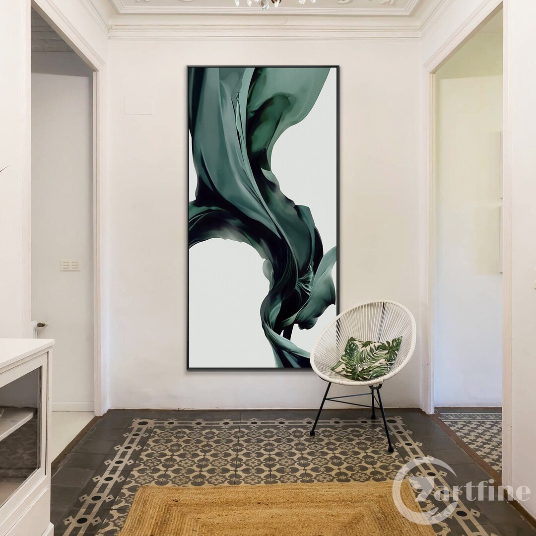 Deep Green Abstract Large Painting, Green Silk Huge Wall Art,boho Wall ...