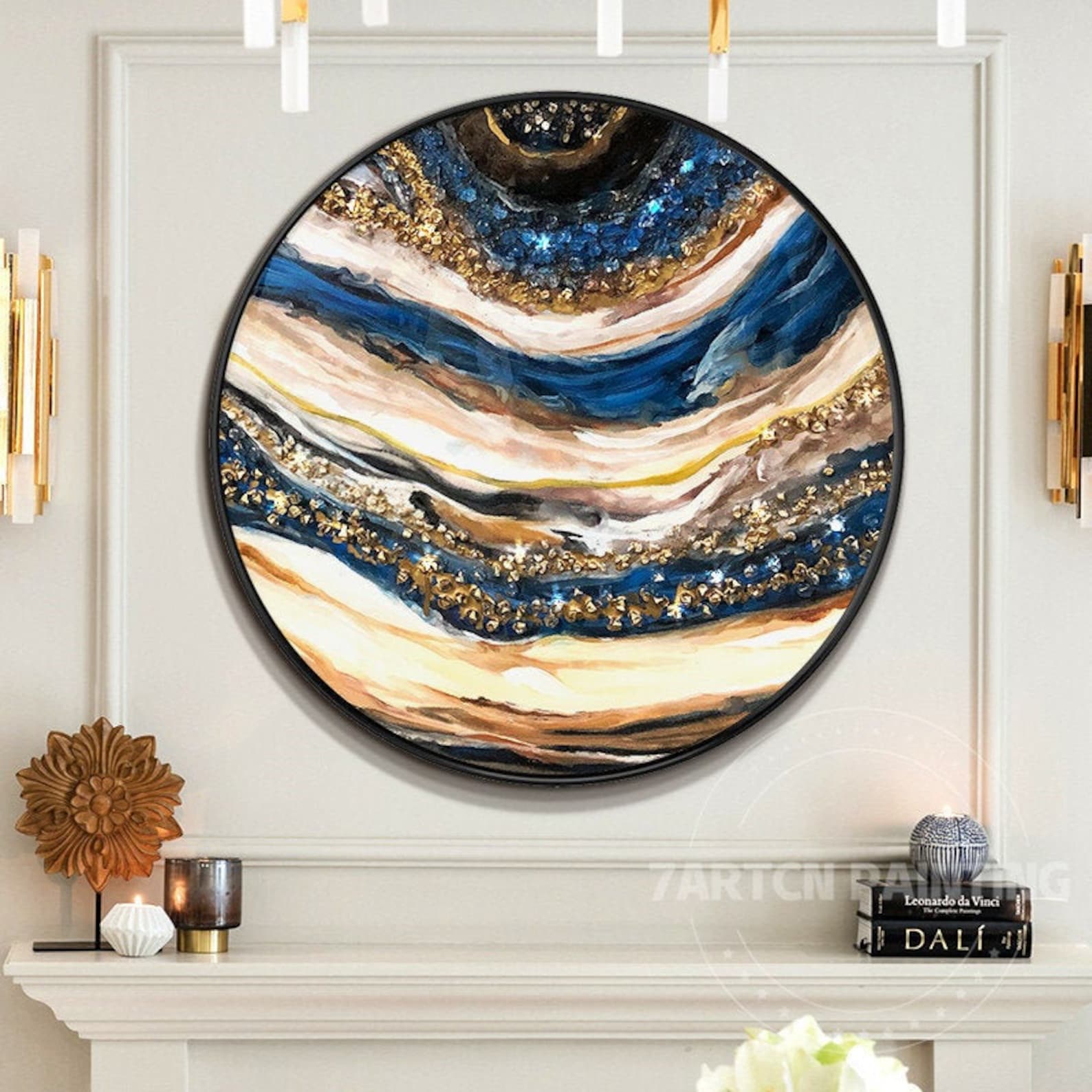 Navy Blue and Gold Epoxy Resin Art-crystal Resin Geode Wall Art-resin ...