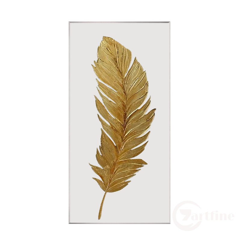 Gold Feather Painting Frame Wall Art Canvas Original Feather | Etsy