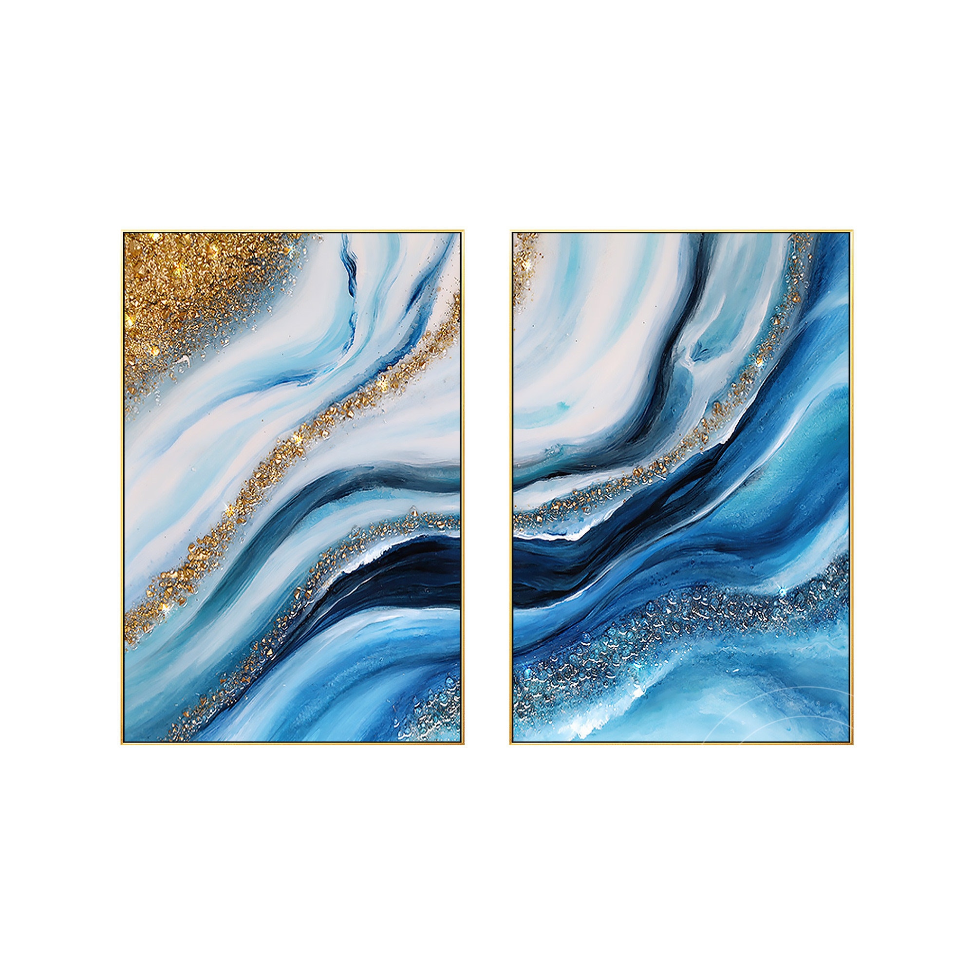 Set of 2 Resin Art Framed Wall Art Abstract Gold Blue Black | Etsy