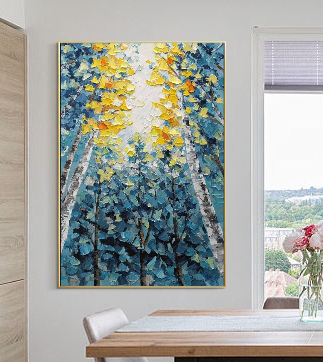 Abstract Blue Forest Art on Canvas Capri Blue and Yellow - Etsy