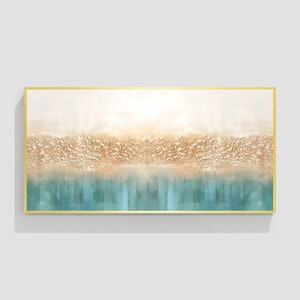 Turquoise Wall Art Abstract Blue Gold Horizontal Canvas Art Painting ...