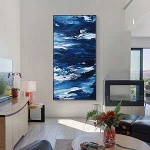 Navy Blue Wall Decor,abstract Wall Art on Canvas,modern Artwork,contemporary Wall Decor, Large ...