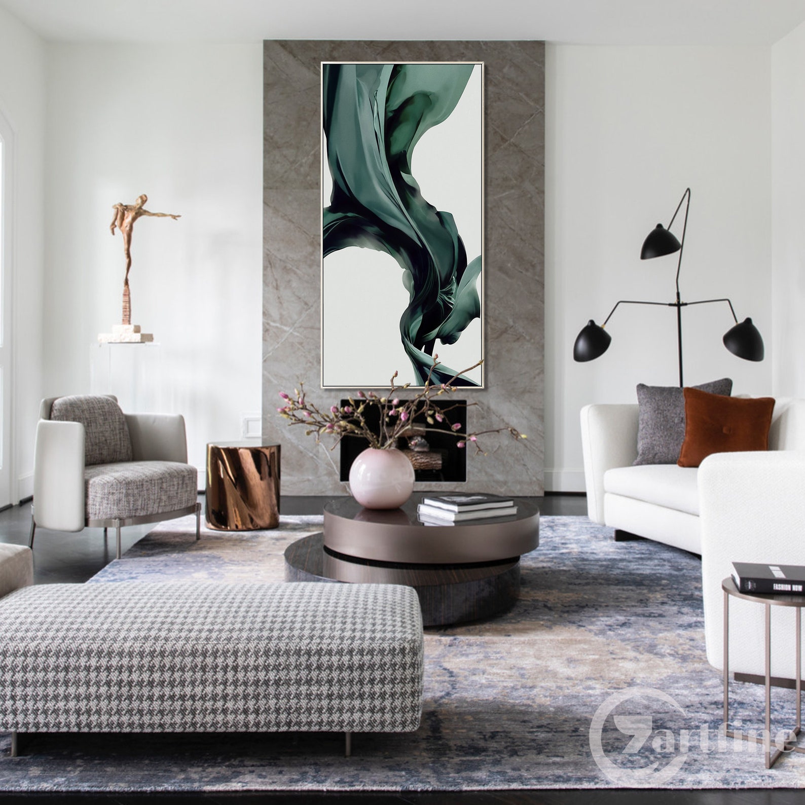 Deep Green Abstract Large Painting Green Silk Huge Wall - Etsy