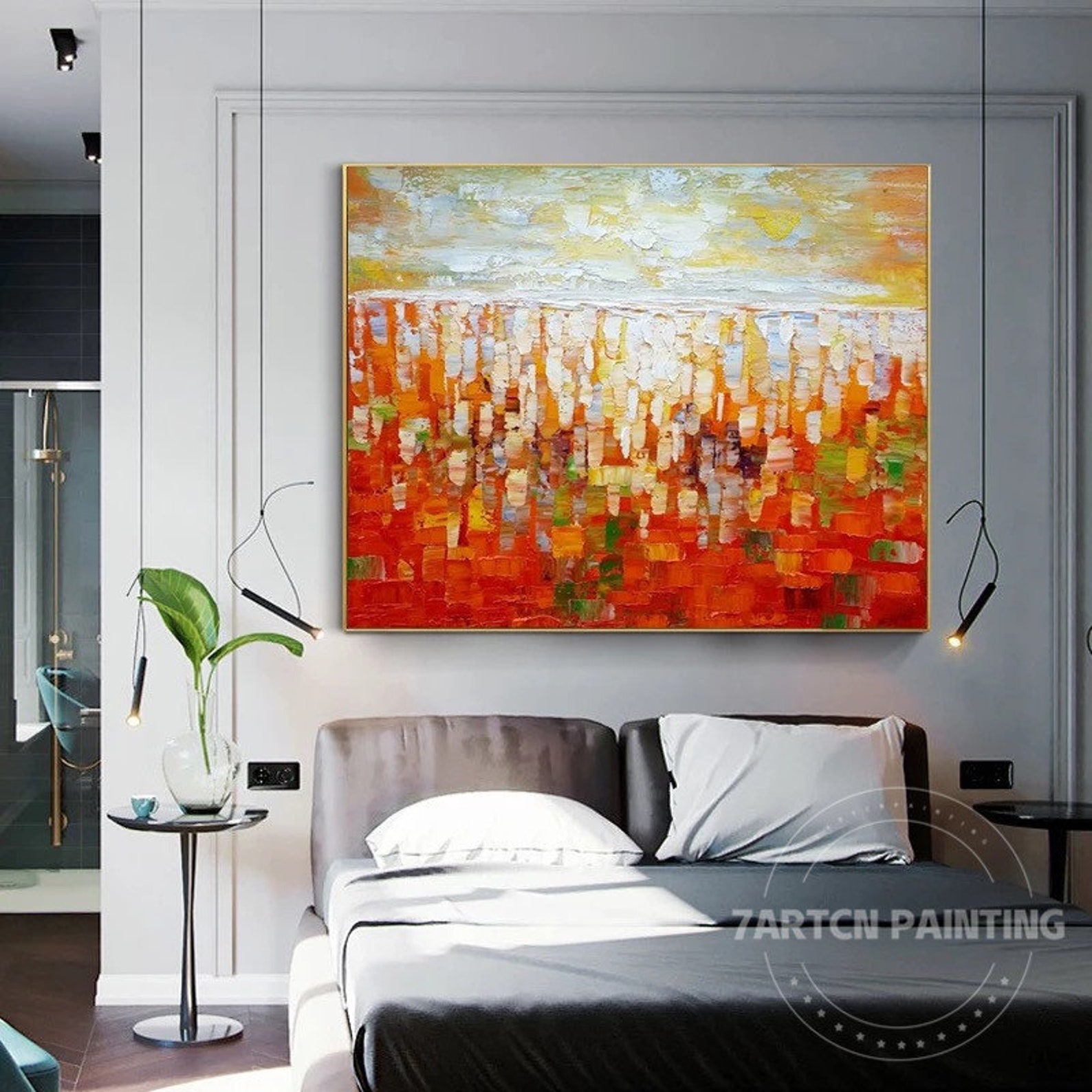 Original Modern Abstract Red Oil Painting on Canvas Acrylic Red Yellow ...