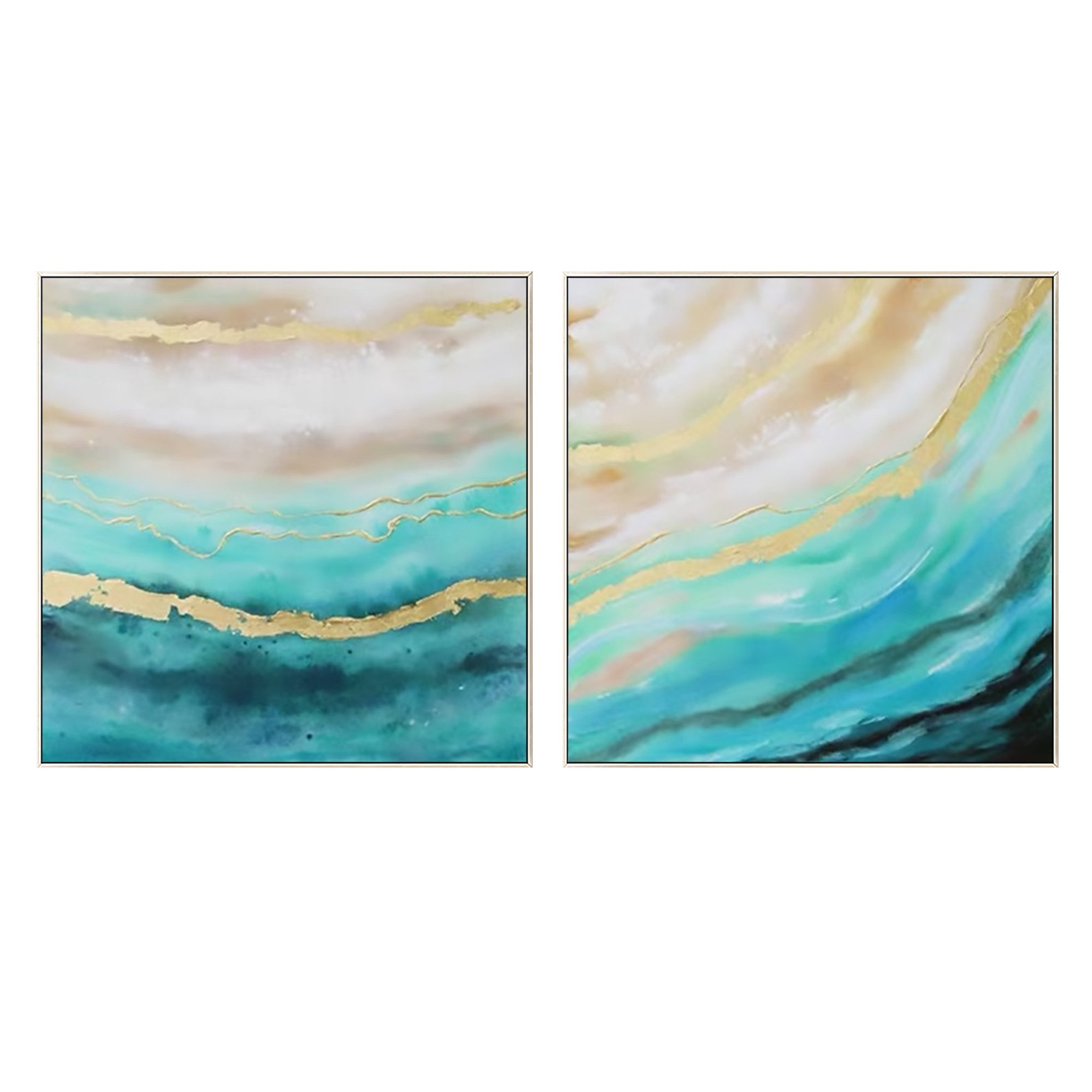Original Ocean Beach Modern Abstract Collage 2 Pieces Sea Wall - Etsy