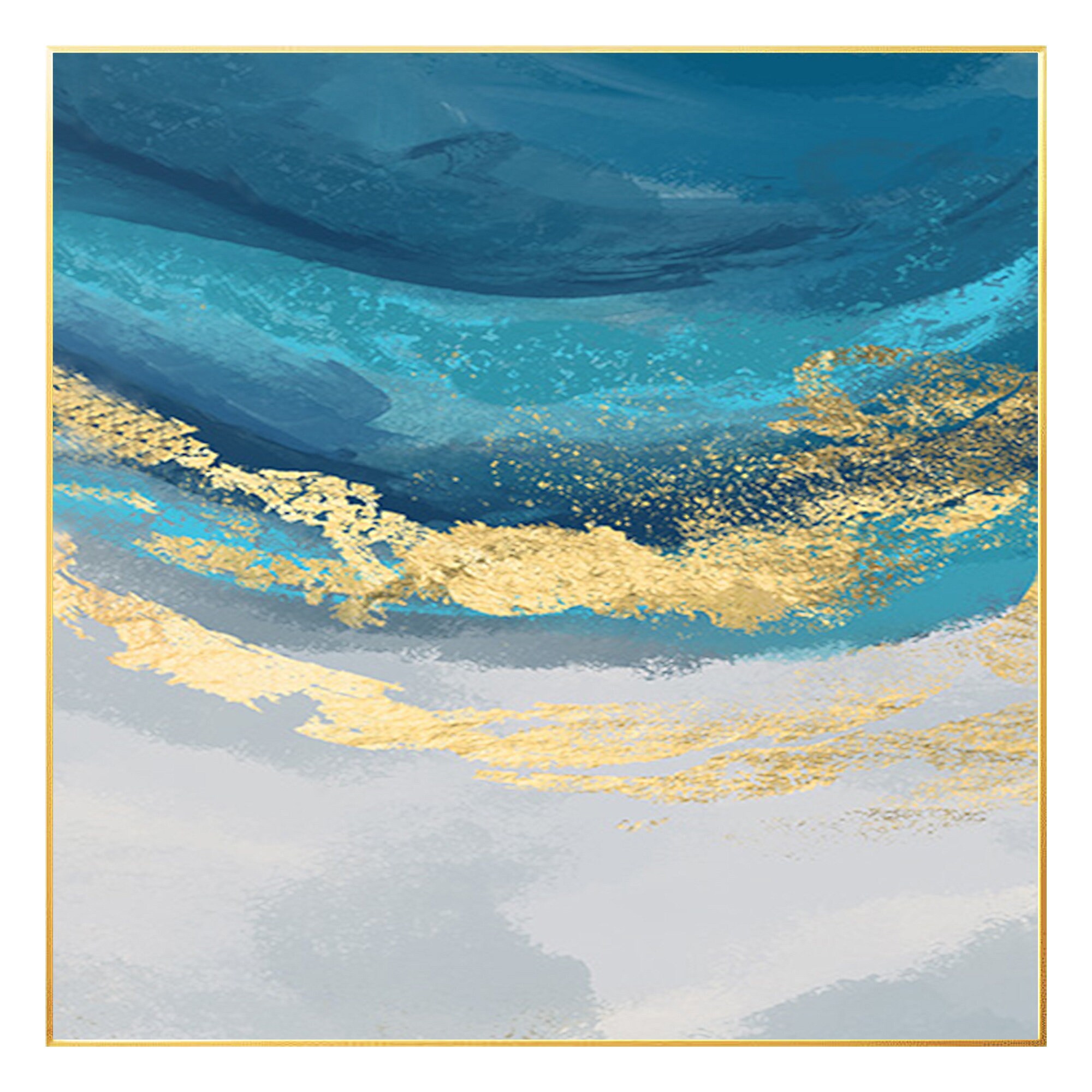 Turquoise Wall Art Blue Gold Abstract Paintings Canvas Wall Art Ocean ...