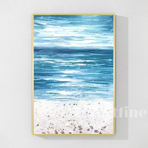 Abstract Blue Ocean Wall Art Modern Beach on Canvas Extra Large Frame ...