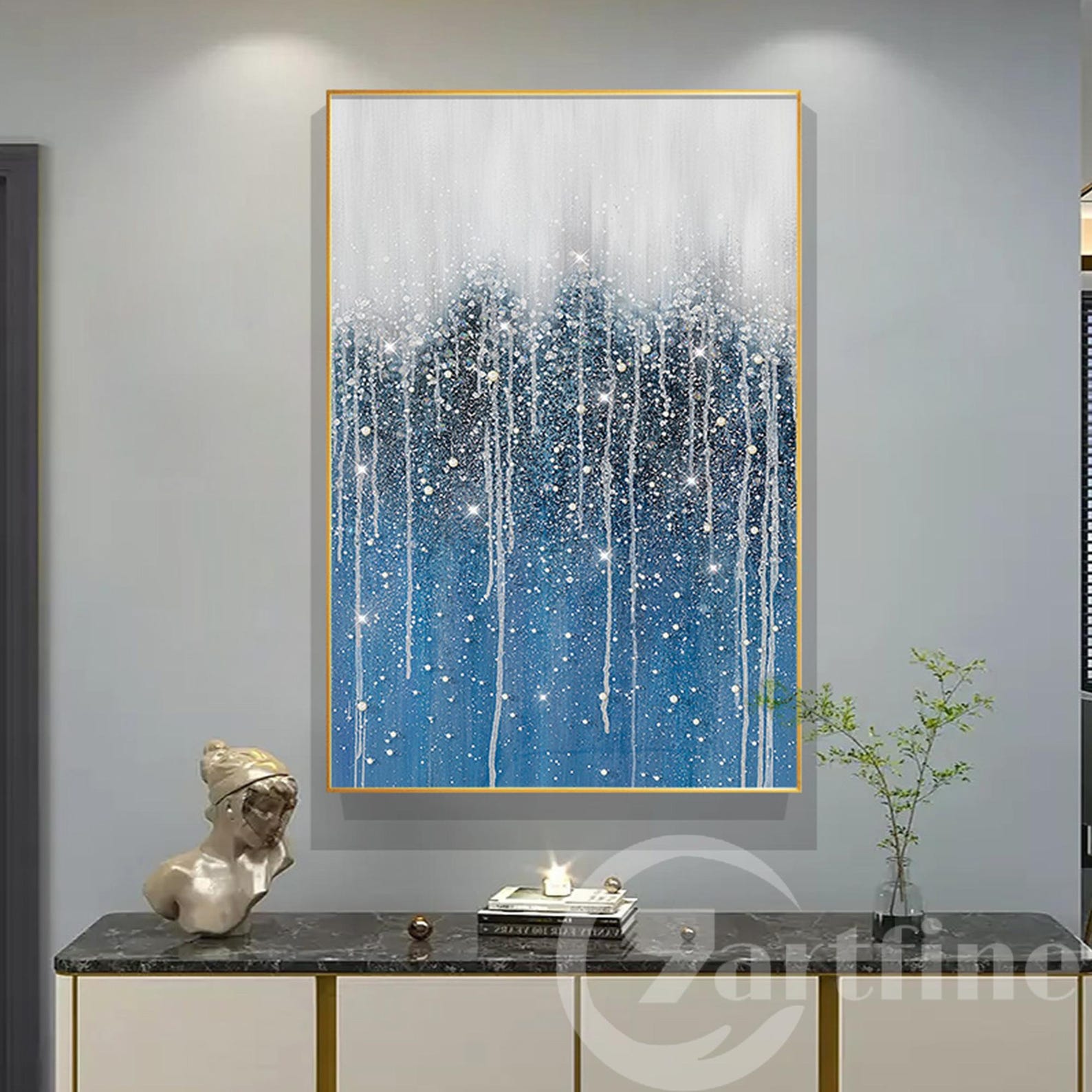 Resin Wall Art Abstract Baby Blue Painting Epoxy Geode Crystal Painting ...