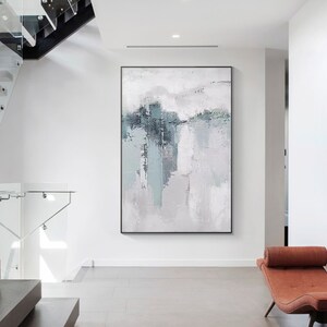 Blue Grey Abstract Wall Art on Canvas, Large Grey Wall Art on Canvas ...
