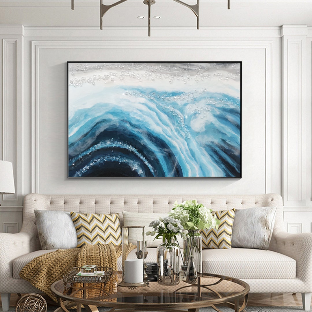 Resin Geode Wall Art Abstract Navy Blue Seascape Epoxy Crystal Hand ...