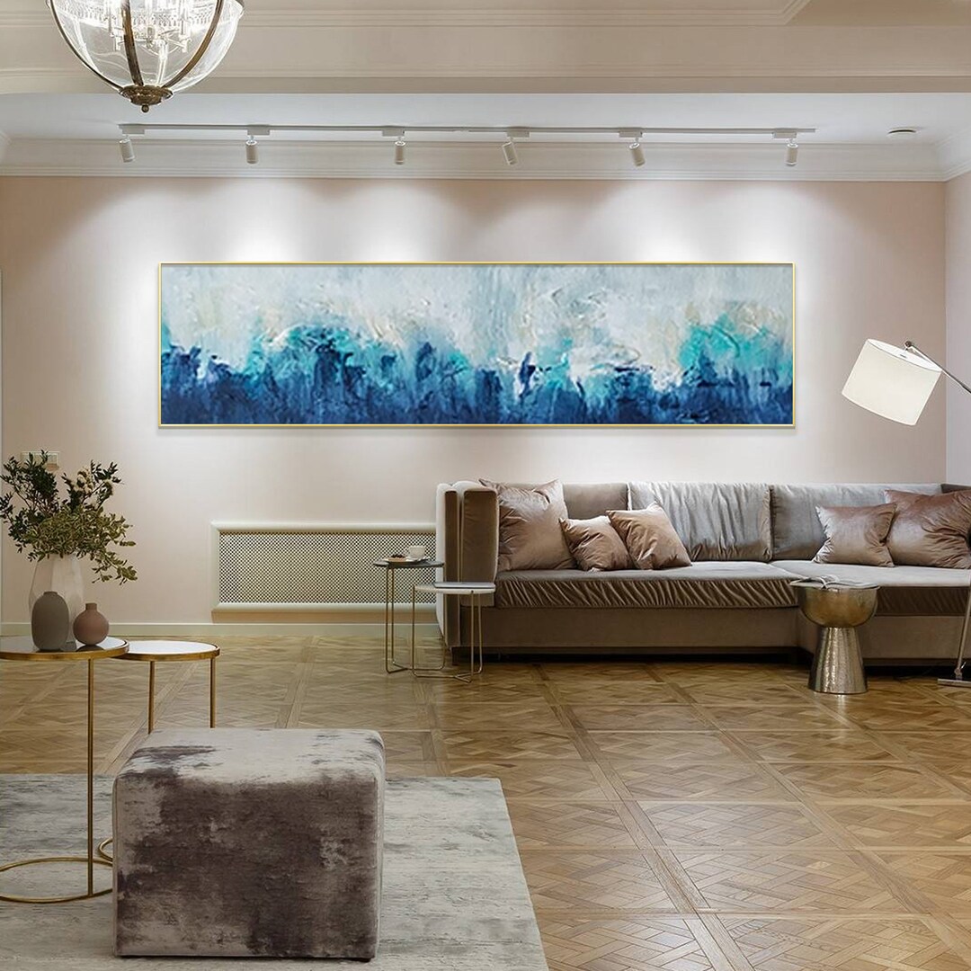 Abstract Blue Wall Art Canvas Painting Large Long Wall Art Modern Wall ...